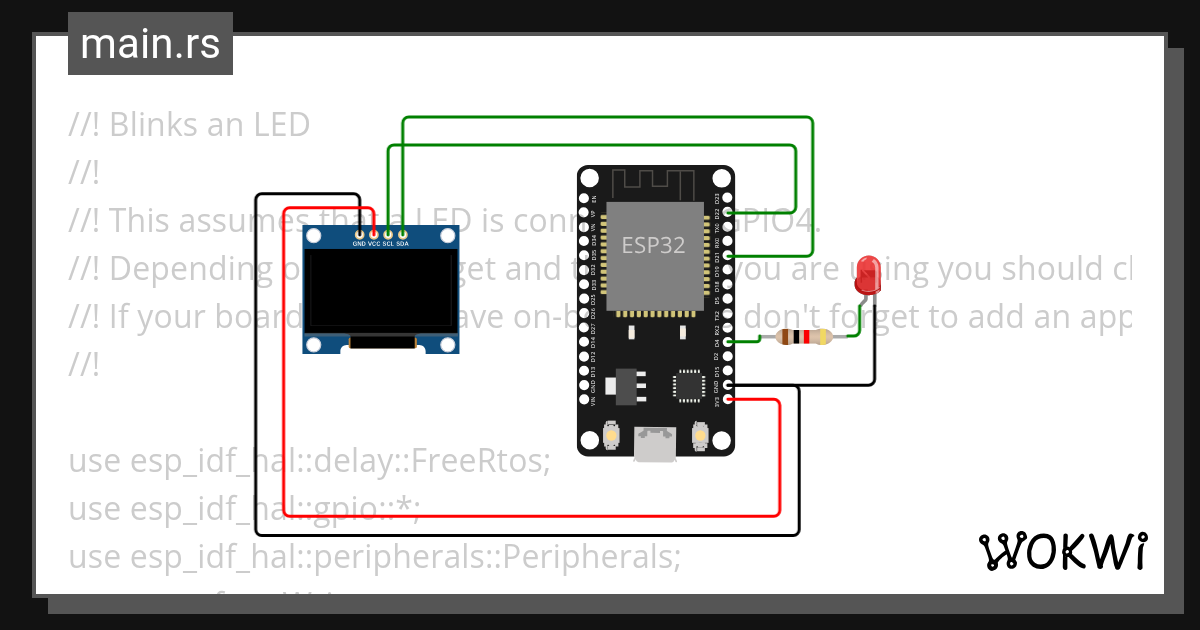 [esp32 | rust | std] blinky and ssd1306 Copy - Wokwi ESP32, STM32 ...