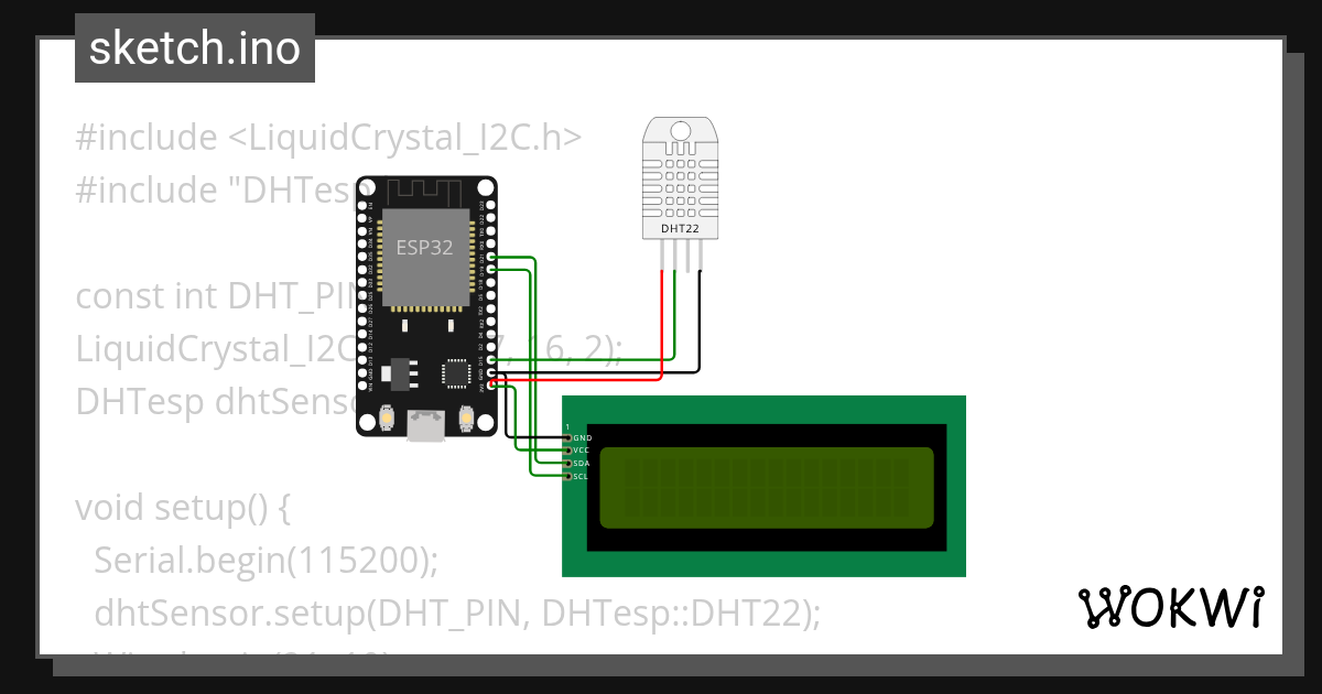 溫溼度的數值顯示在lcd上 Wokwi Esp32 Stm32 Arduino Simulator 5022