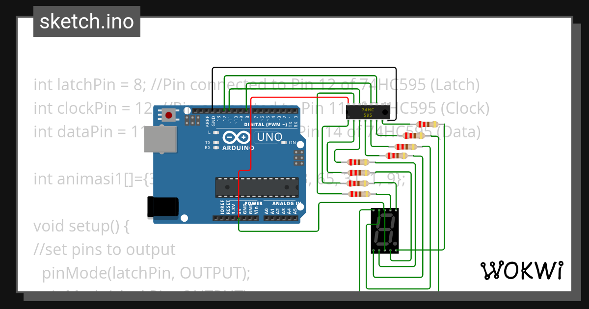 7segmen register - Wokwi ESP32, STM32, Arduino Simulator