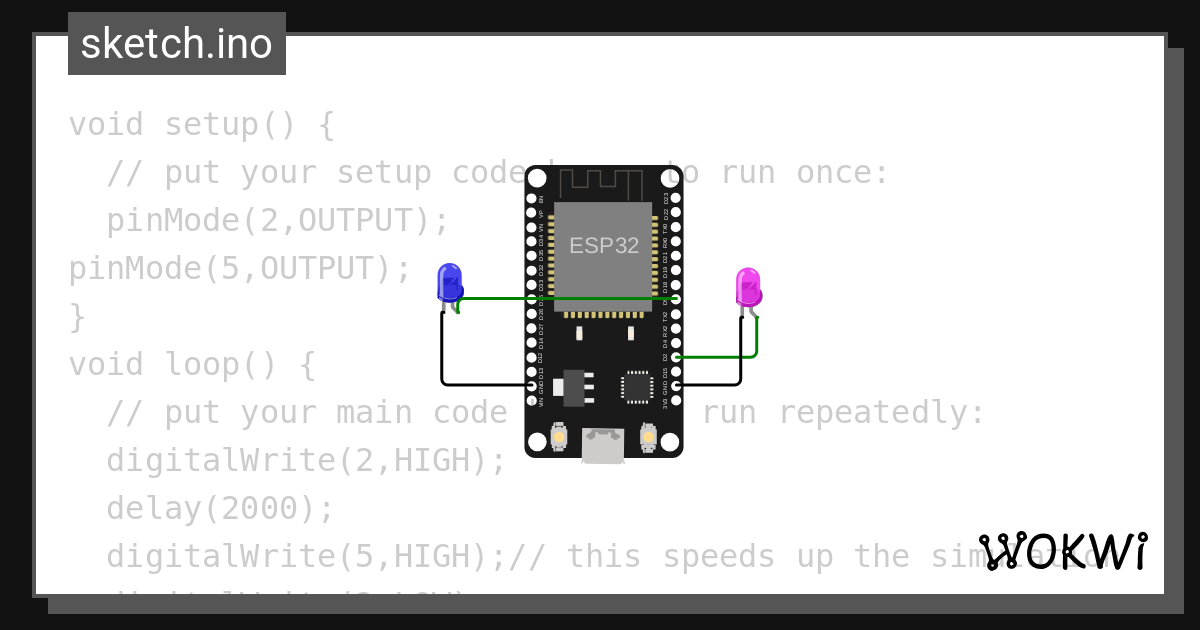 Blinking 2 Leds Alternatively With Delay Of 2 Seconds Wokwi Esp32 Stm32 Arduino Simulator 3666