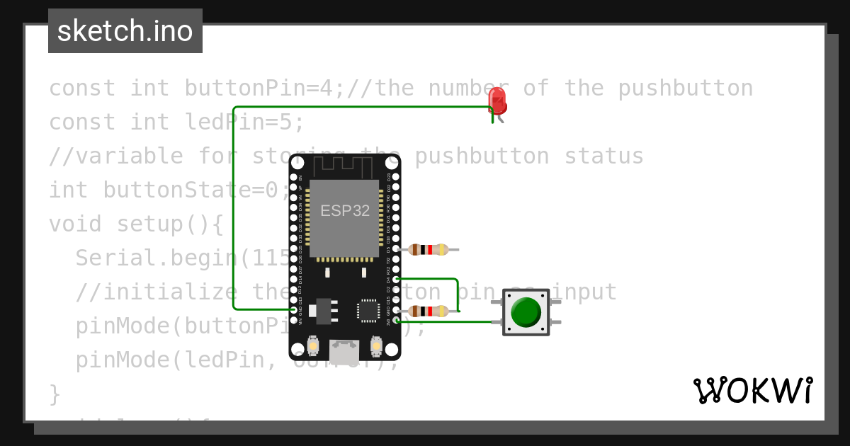 Led Blink Using Push Button Wokwi Esp32 Stm32 Arduino Simulator