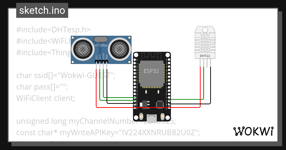 DHT22 & Ultra - Wokwi ESP32, STM32, Arduino Simulator