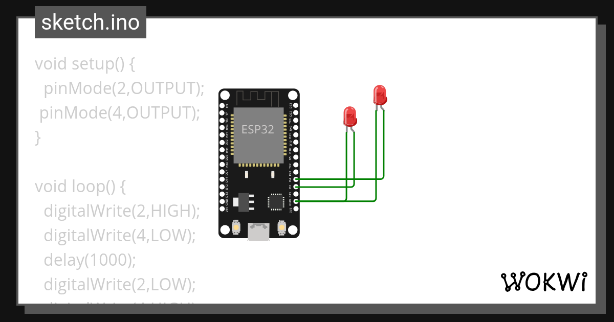 Alternating Led Wokwi Esp32 Stm32 Arduino Simulator