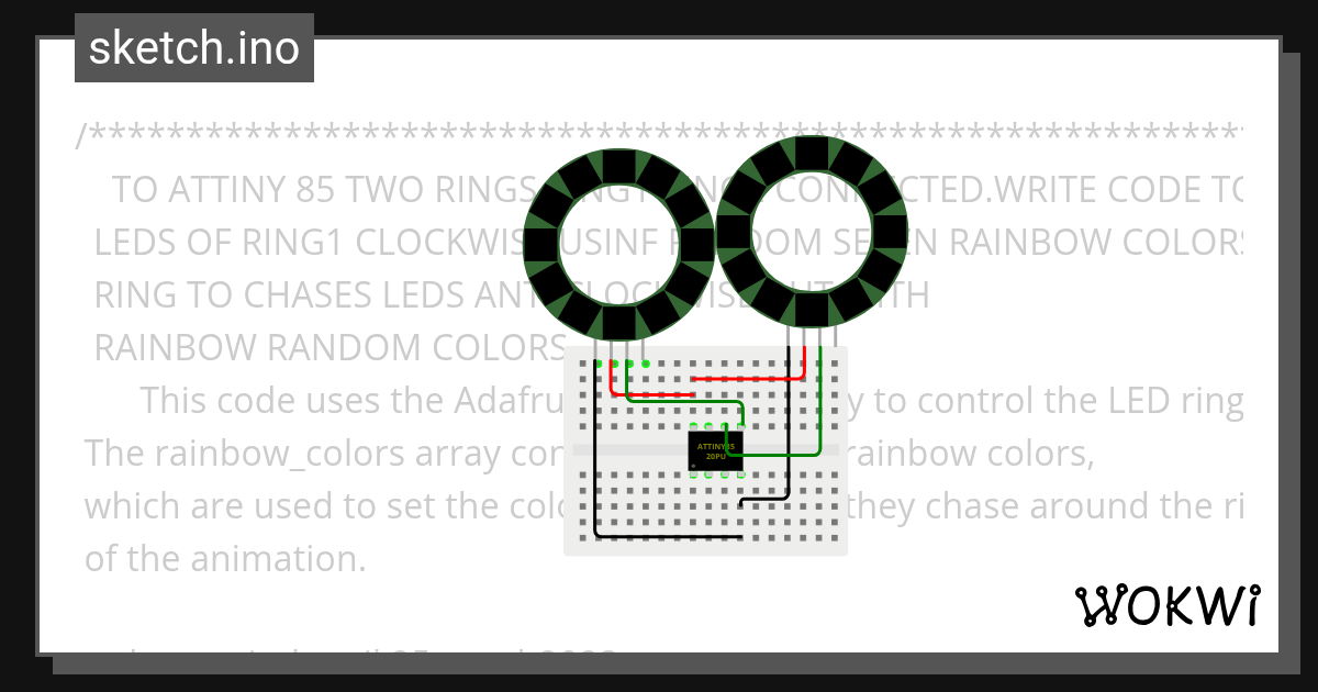 attiny and 2 rgb -ring - Wokwi ESP32, STM32, Arduino Simulator