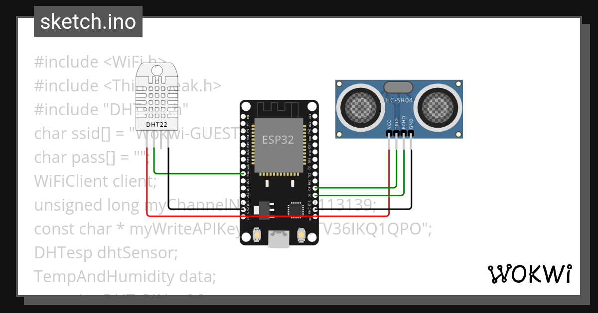 TEMP HUMI and DIST in cloud - Wokwi ESP32, STM32, Arduino Simulator