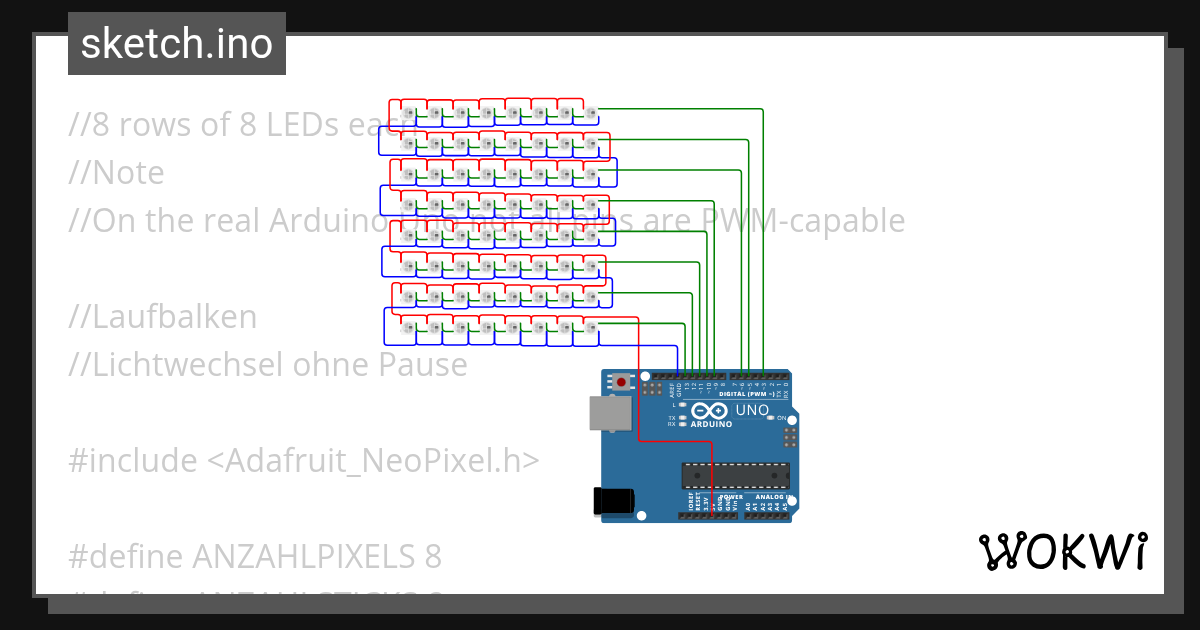 8x8-Simulator_Laufbalken - Wokwi ESP32, STM32, Arduino Simulator