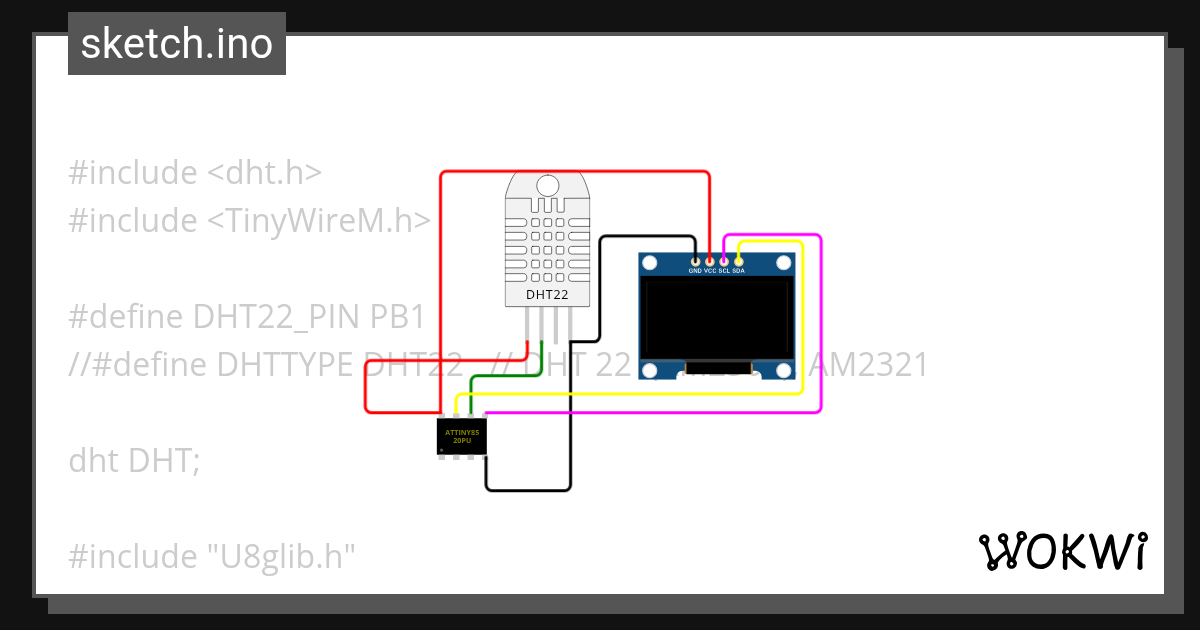 DHT22-OLED - attiny85 - Wokwi Arduino and ESP32 Simulator