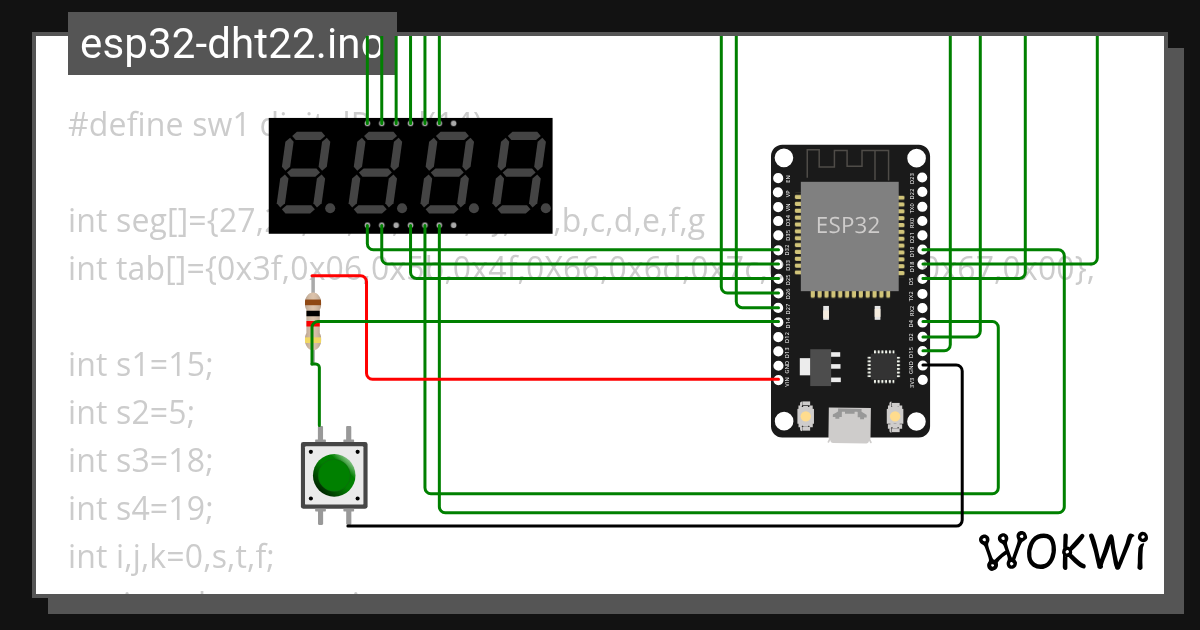 先顯示0，按一下按鈕，開始數到01到20，20到0 Wokwi Esp32 Stm32 Arduino Simulator 0406