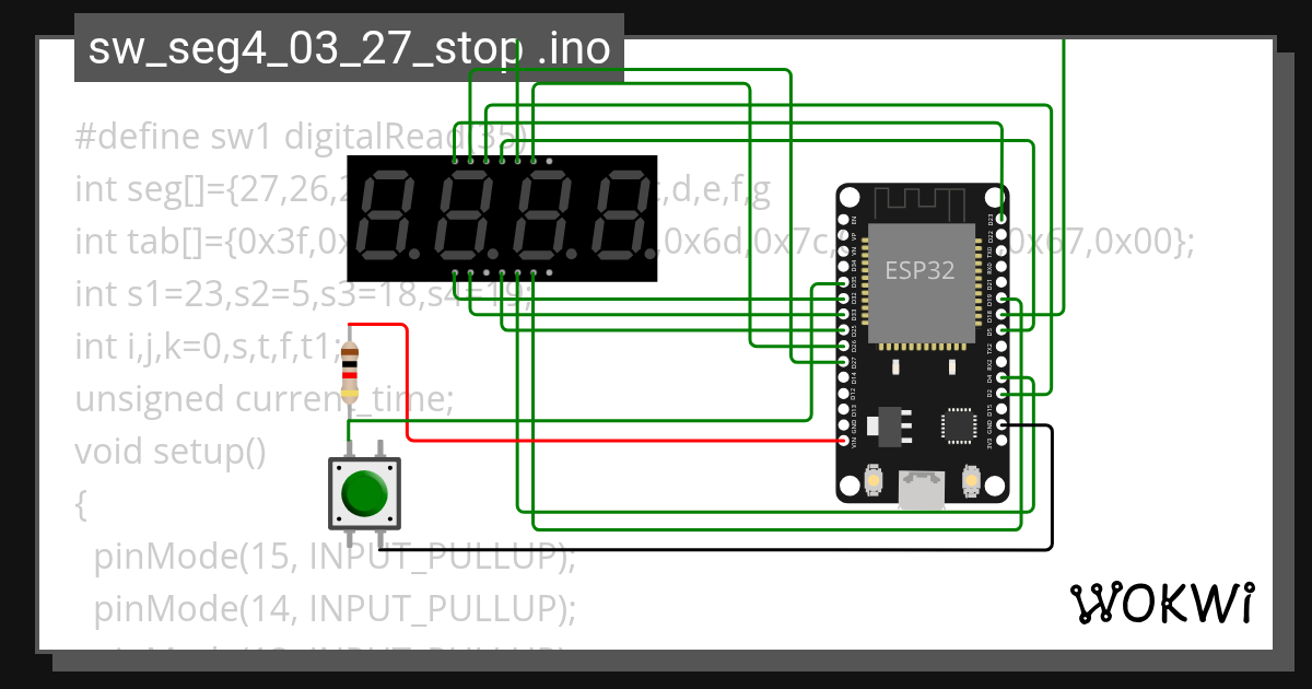 四位元七段控制上下數 Wokwi Esp32 Stm32 Arduino Simulator 3590
