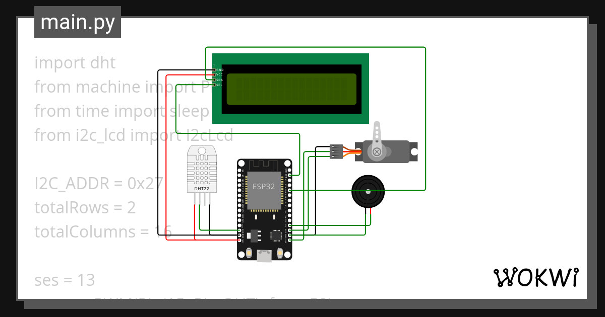 dht lcd buzzer - Wokwi ESP32, STM32, Arduino Simulator