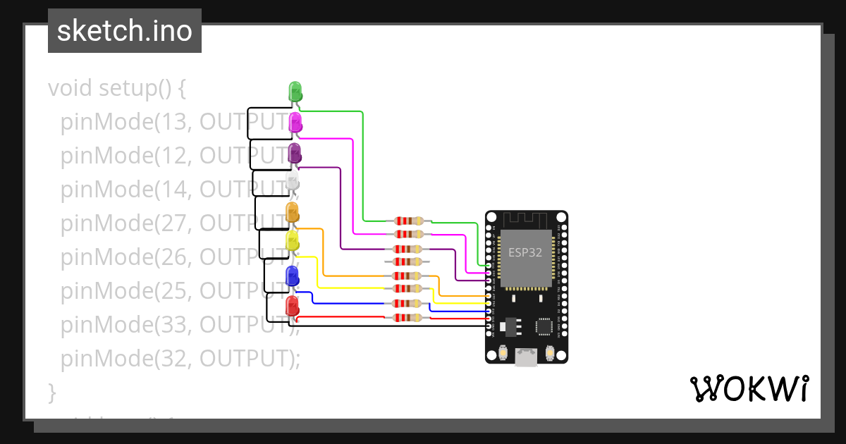 8 LED's p-2 - Wokwi ESP32, STM32, Arduino Simulator