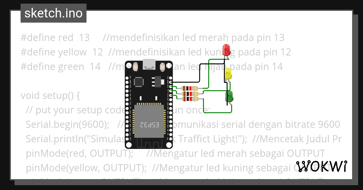 Simulasi 2 - TrafficLight - Wokwi ESP32, STM32, Arduino Simulator