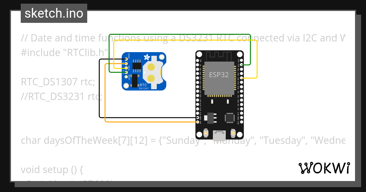 DS1307 - Wokwi ESP32, STM32, Arduino Simulator