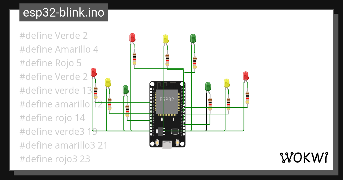 Semaforo 6 Leds - Wokwi ESP32, STM32, Arduino Simulator