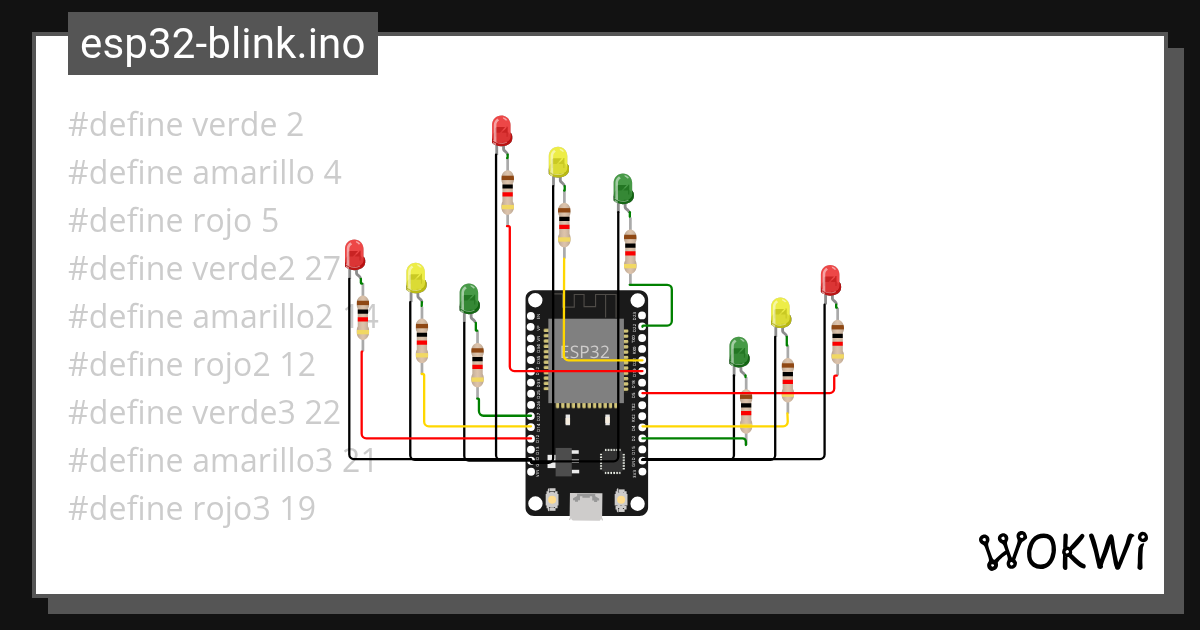 esp32-arduino.ino9 luces - Wokwi ESP32, STM32, Arduino Simulator