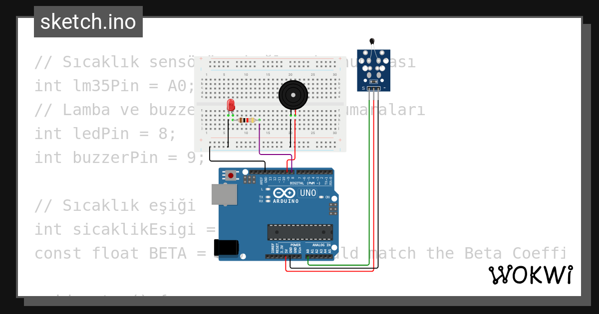 Buzzer Led Ve Analog Temperature Ile Sıcaklık ölçüm Cihazı Wokwi Esp32 Stm32 Arduino Simulator 8638