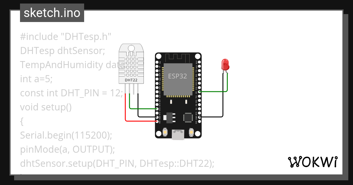 Day2(1):DHT sensor with led - Wokwi ESP32, STM32, Arduino Simulator Day2(1):DHT sensor with led - Wokwi ESP32, STM32, Arduino Simulator