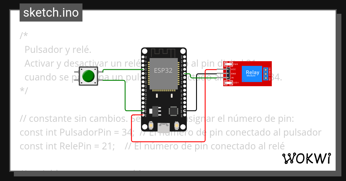 Pulsador Y Relé Wokwi Esp32 Stm32 Arduino Simulator