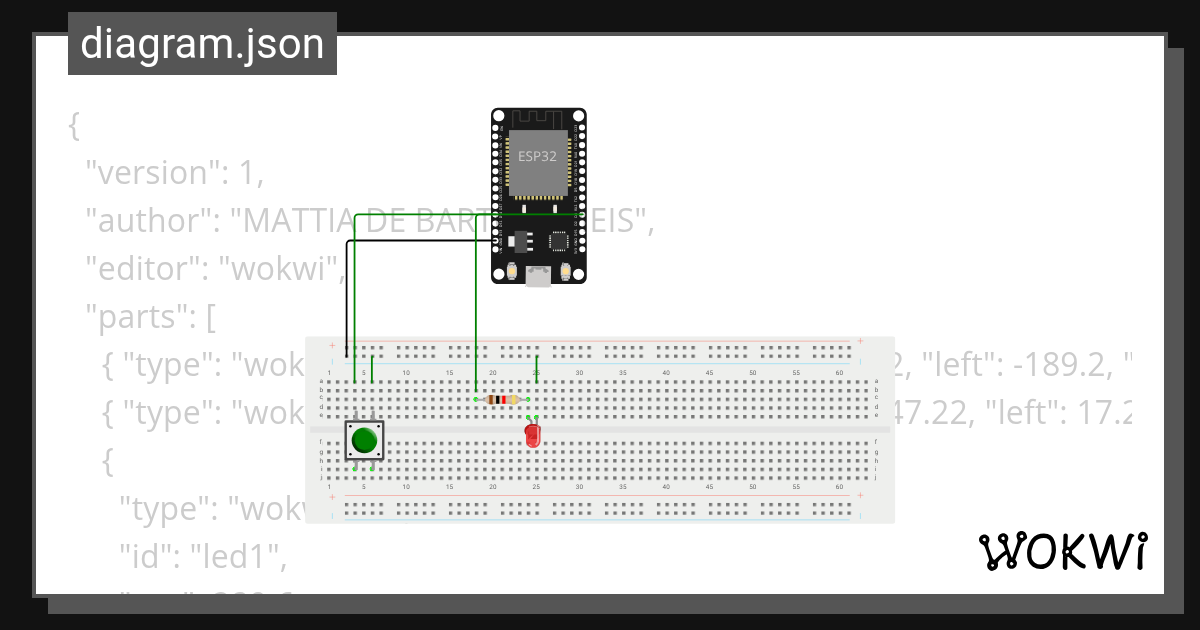 Un bottone led lampeggiante - Wokwi ESP32, STM32, Arduino Simulator