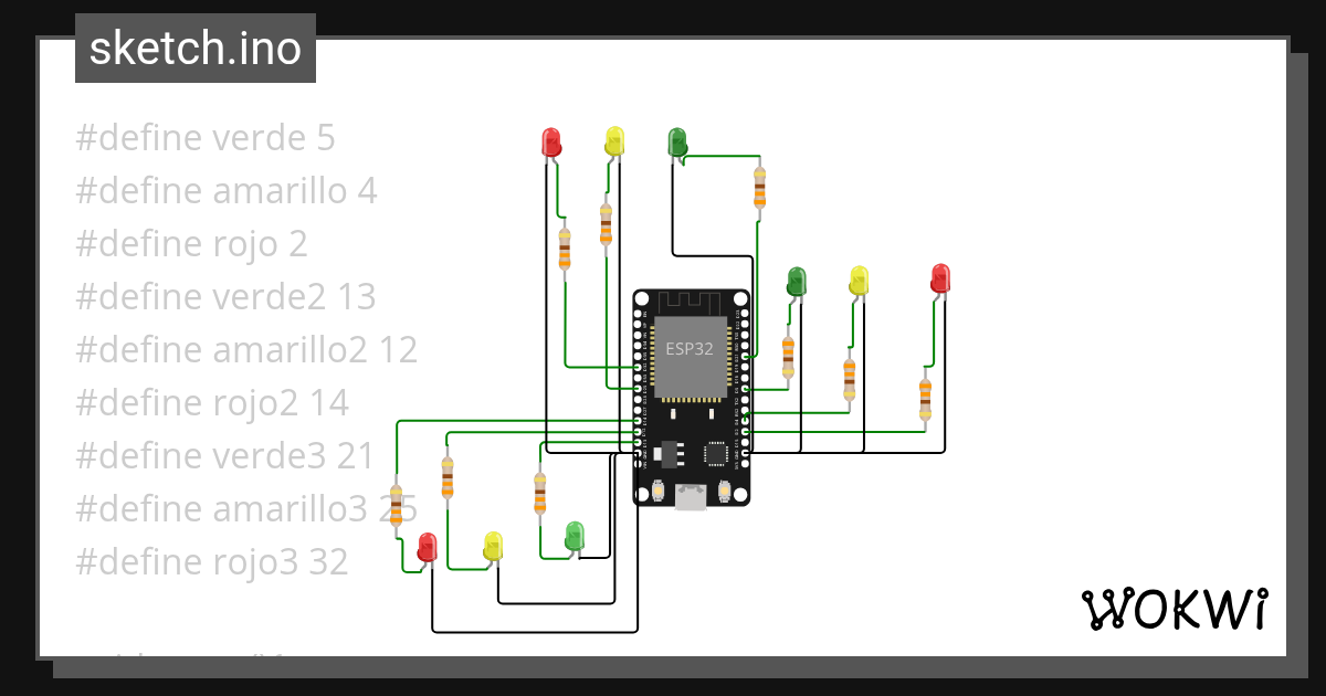 SEMAFORO DE 3 - Wokwi ESP32, STM32, Arduino Simulator