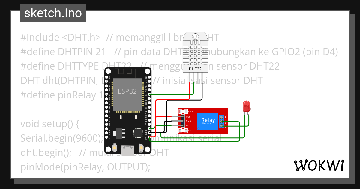 Relay Led Dht Wokwi Esp32 Stm32 Arduino Simulator 