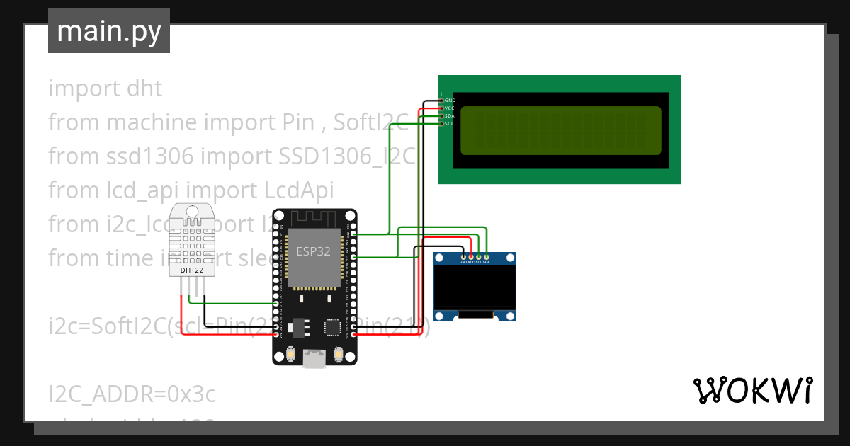 dht on lcd and oled - Wokwi ESP32, STM32, Arduino Simulator