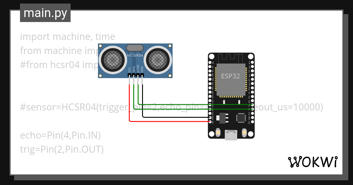 ultrasonic sensor without library - Wokwi ESP32, STM32, Arduino Simulator