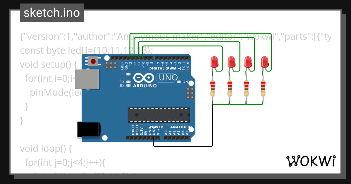 four_led - Wokwi ESP32, STM32, Arduino Simulator four_led - Wokwi ESP32, STM32, Arduino Simulator