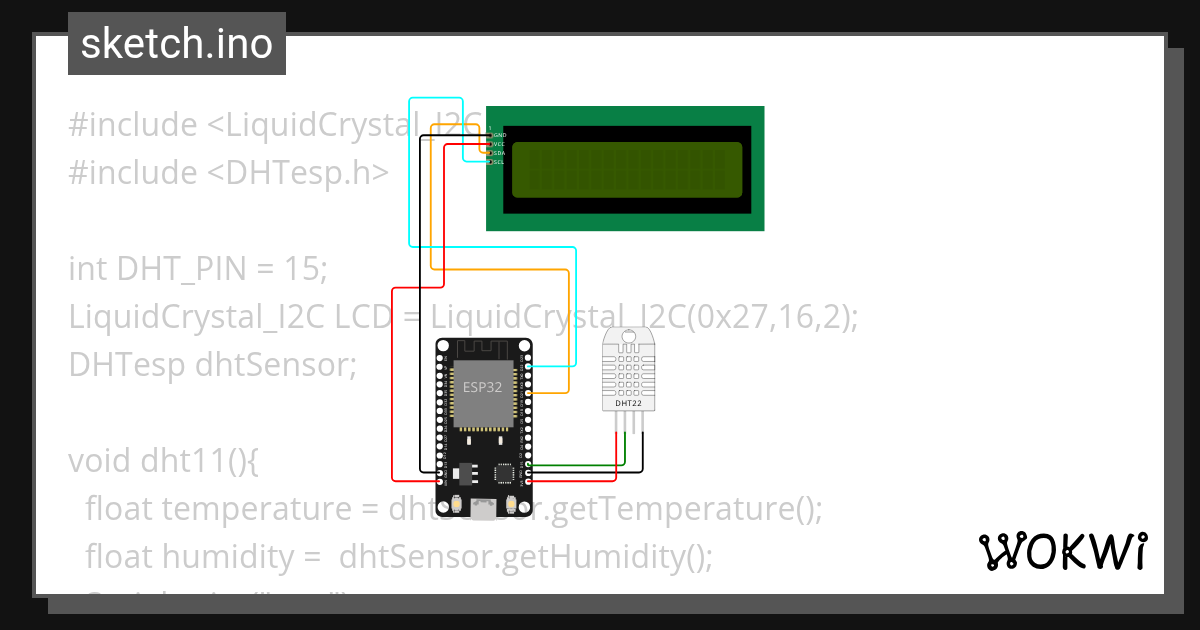 LCD to DHT22 01 - Wokwi ESP32, STM32, Arduino Simulator