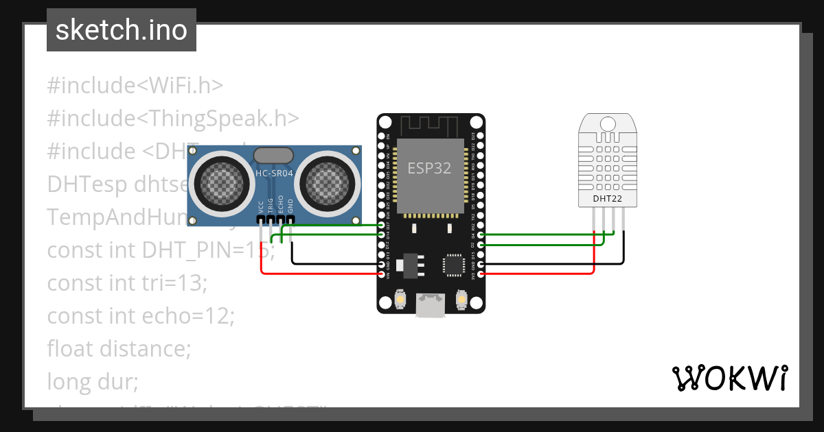 Ultrasonic and wifi - Wokwi ESP32, STM32, Arduino Simulator