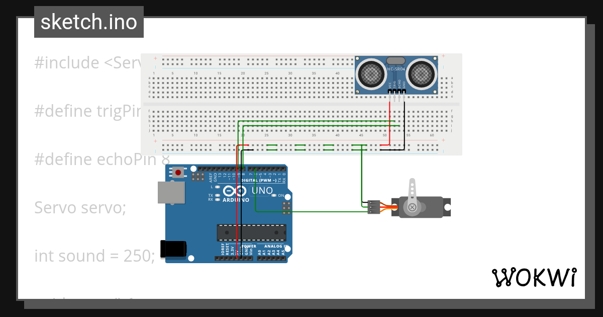servo using ultrasonic - Wokwi ESP32, STM32, Arduino Simulator