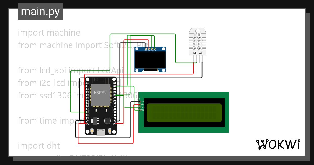 LCD_OLED_DHT22 - Wokwi ESP32, STM32, Arduino Simulator