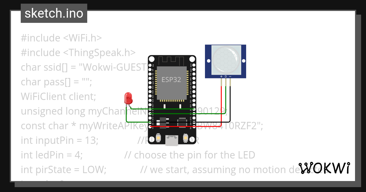 Day2(5):PIR with cloud - Wokwi ESP32, STM32, Arduino Simulator