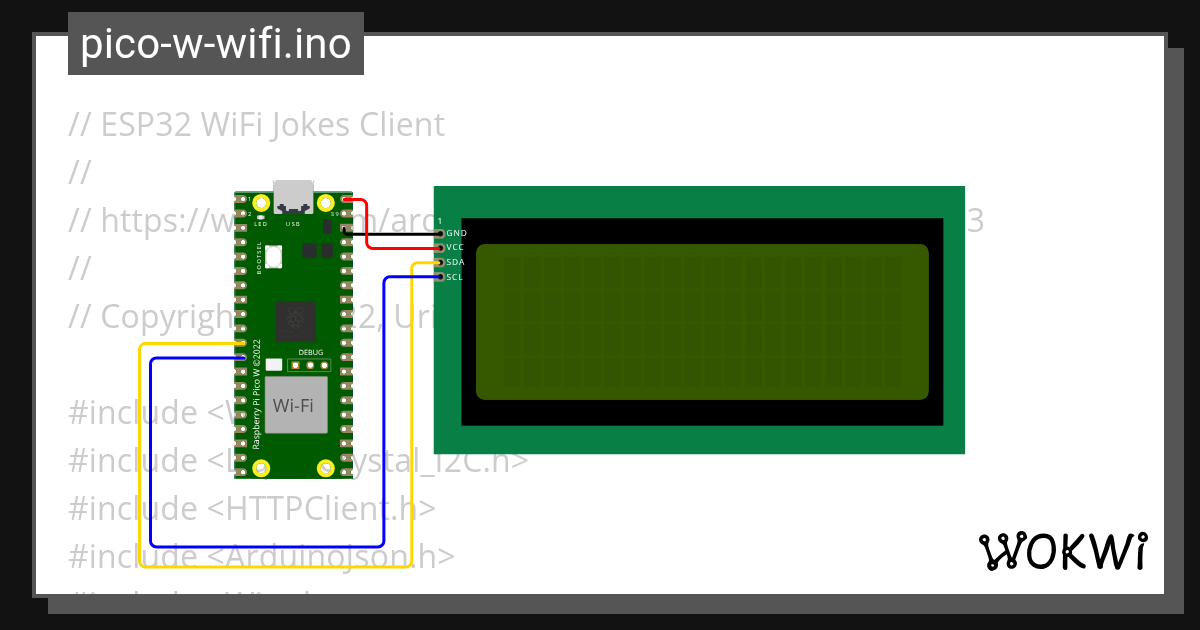 Pico W WiFi Arduino Joke-LCD - Wokwi ESP32, STM32, Arduino Simulator