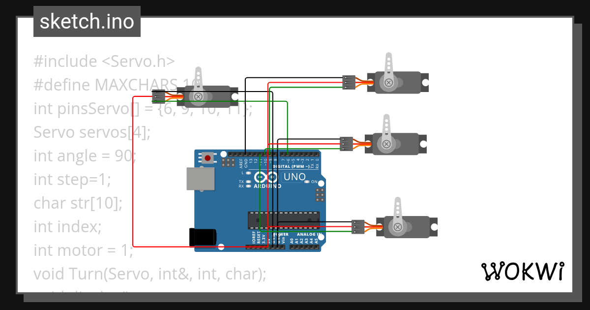 Turn 4 Motors with step - Wokwi ESP32, STM32, Arduino Simulator