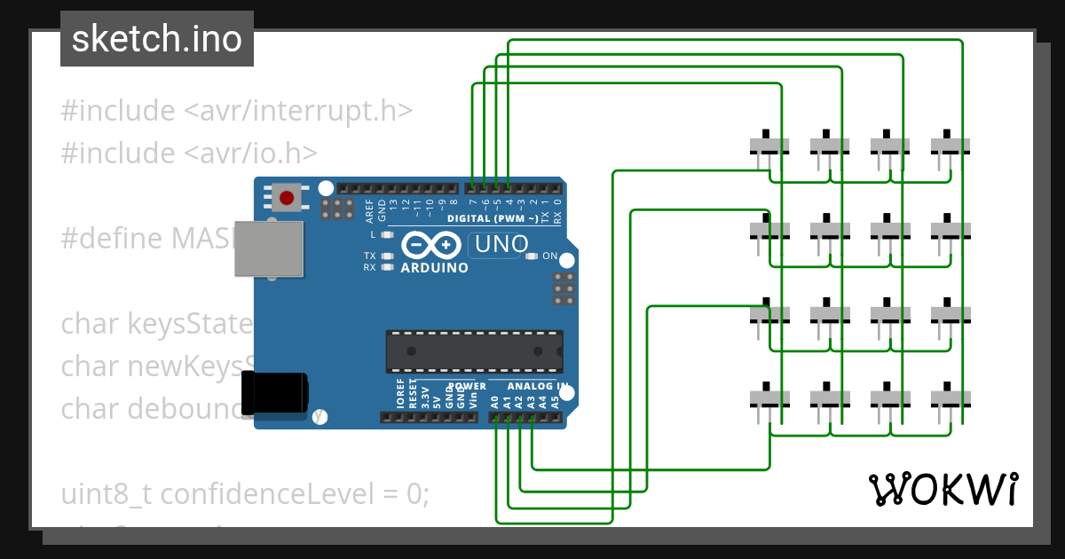 keyboard with debouncing - Wokwi ESP32, STM32, Arduino Simulator
