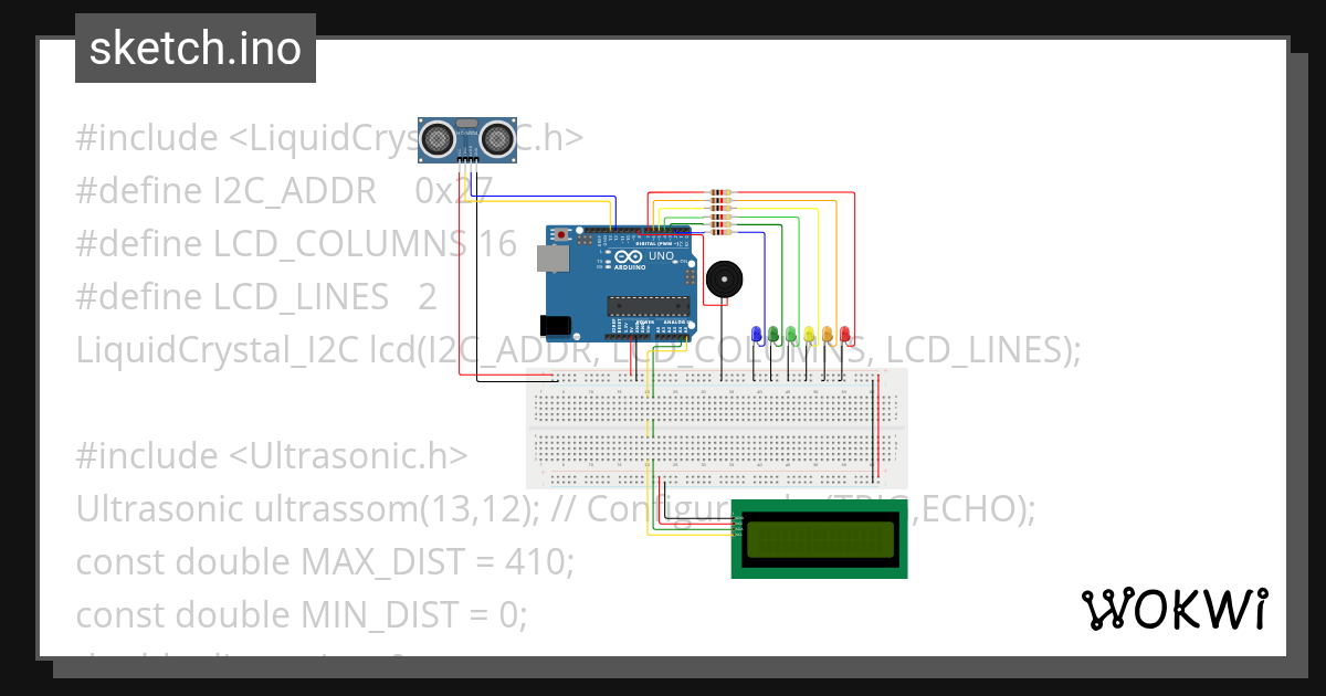 Led Metter + Range Sensor - Wokwi ESP32, STM32, Arduino Simulator