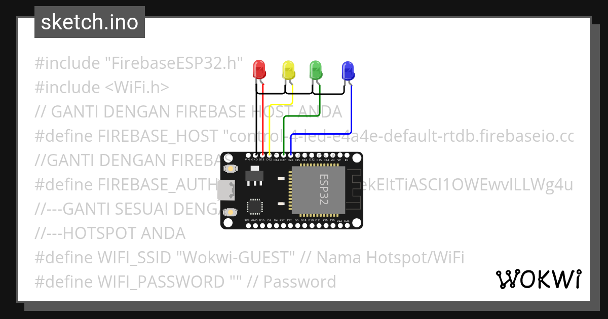 KONTROL 4 LED - Wokwi ESP32, STM32, Arduino Simulator