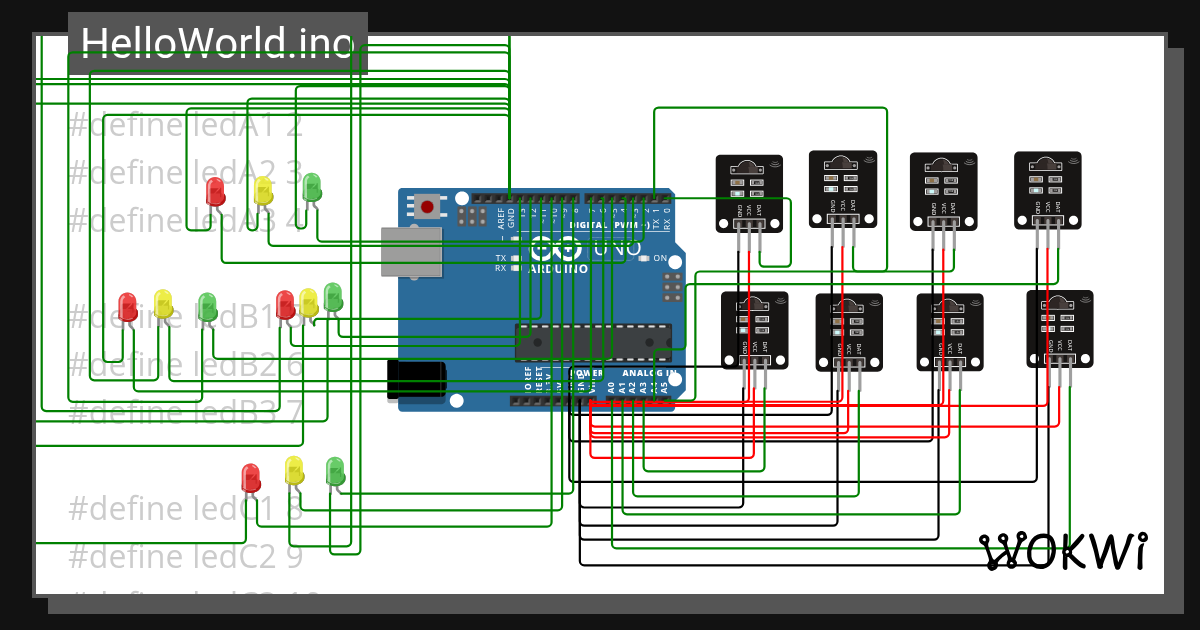 traffic signal using ir sensor - Wokwi ESP32, STM32, Arduino Simulator