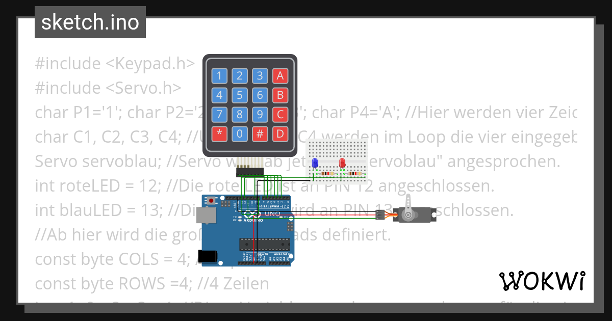 Wolfram : Tastenfeld mit Schließsystem Copy - Wokwi ESP32, STM32, Arduino Simulator