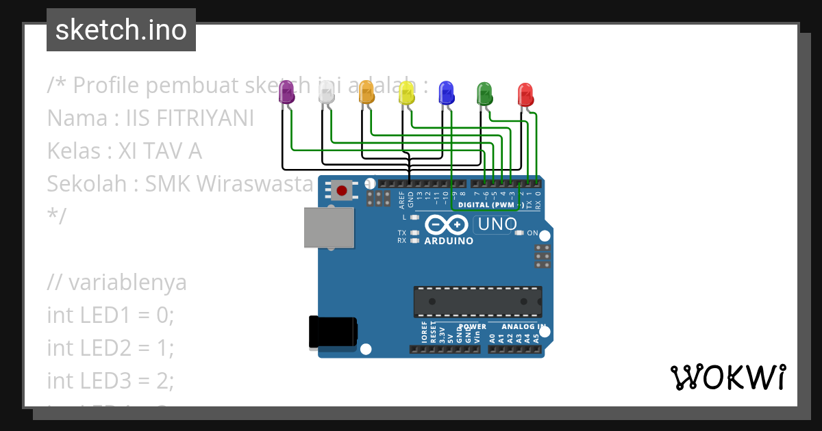 Running Led delay 1 detik/iis - Wokwi ESP32, STM32, Arduino Simulator