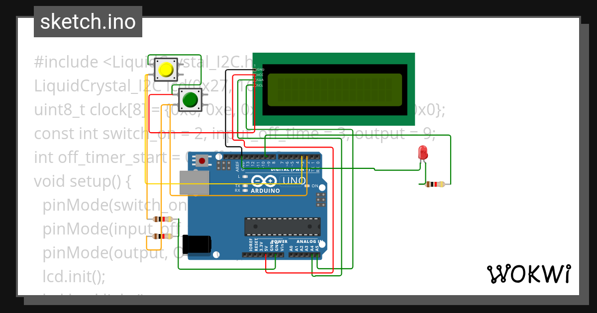 Switch OFF timer with time adjust and LCD display - Wokwi ESP32, STM32, Arduino Simulator