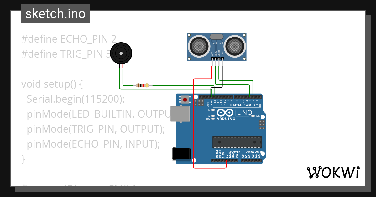 BUZZER ULTRASONIC SOUND - Wokwi ESP32, STM32, Arduino Simulator