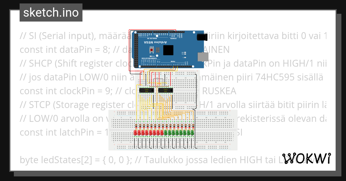Serial 8 Bit Shift Register 0 - 255 counter - Wokwi ESP32, STM32, Arduino Simulator