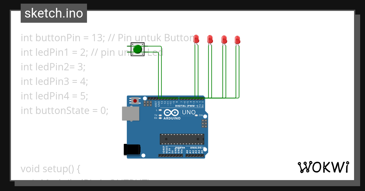 1 Push Button 4 Led Wokwi Esp32 Stm32 Arduino Simulator 