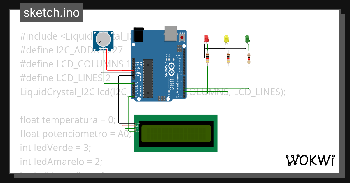 Temperatura com potenciômetro - Wokwi ESP32, STM32, Arduino Simulator