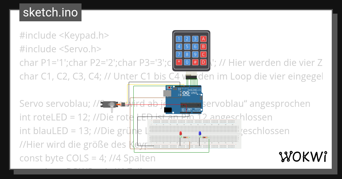 Wolfram : Tastenfeld mit Schließsystem Copy Copy Copy - Wokwi ESP32, STM32, Arduino Simulator
