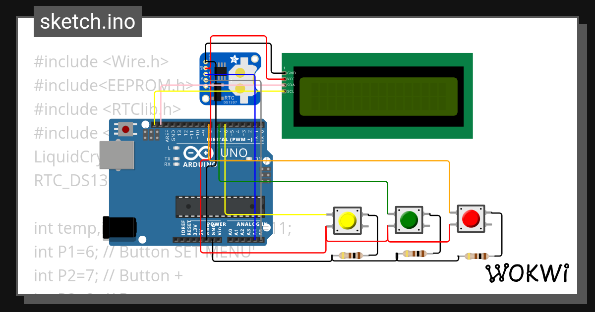 LCD CLOCK - Wokwi ESP32, STM32, Arduino Simulator