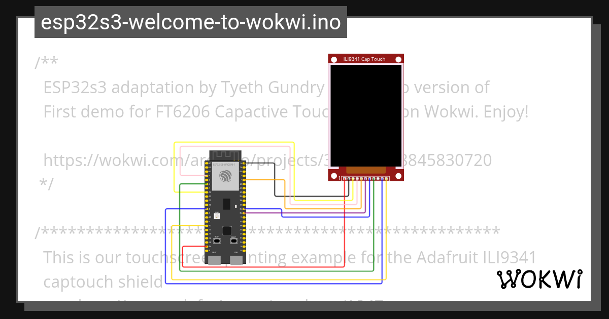 esp32s3 ILI9341 Capacitive Touch example - finger painting - Wokwi ESP32, STM32, Arduino Simulator