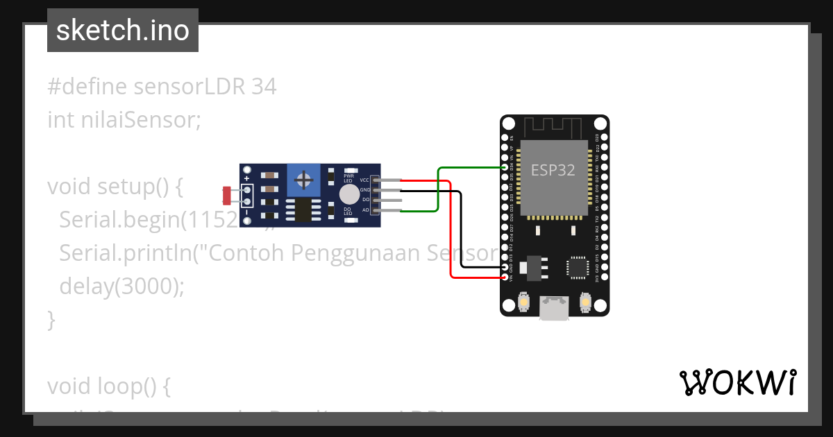 LDR dan HC-SR04 - Praktikum 1 - Membaca data intensitas cahaya - Wokwi ESP32, STM32, Arduino ...